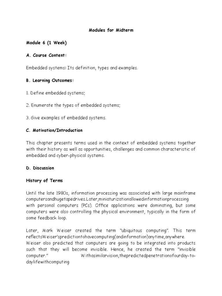 Modules For Midterm Module 6 (1 Week) A. Course Content | PDF ...