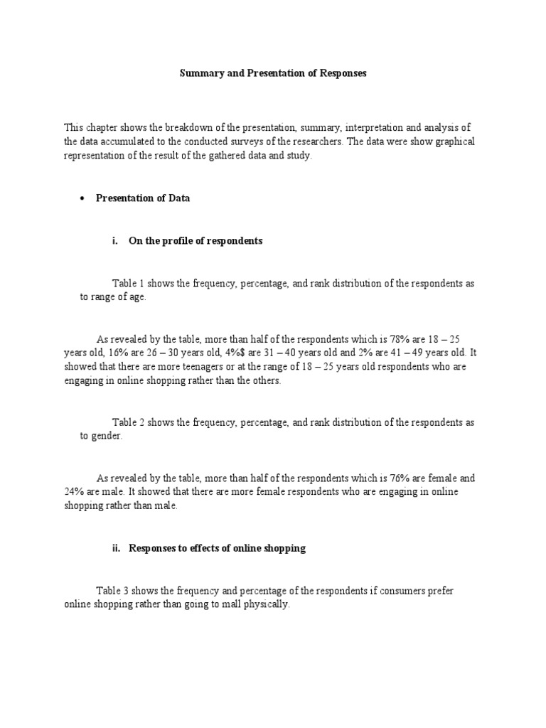 Summary and Presentation of Responses | PDF | Online Shopping | Economies