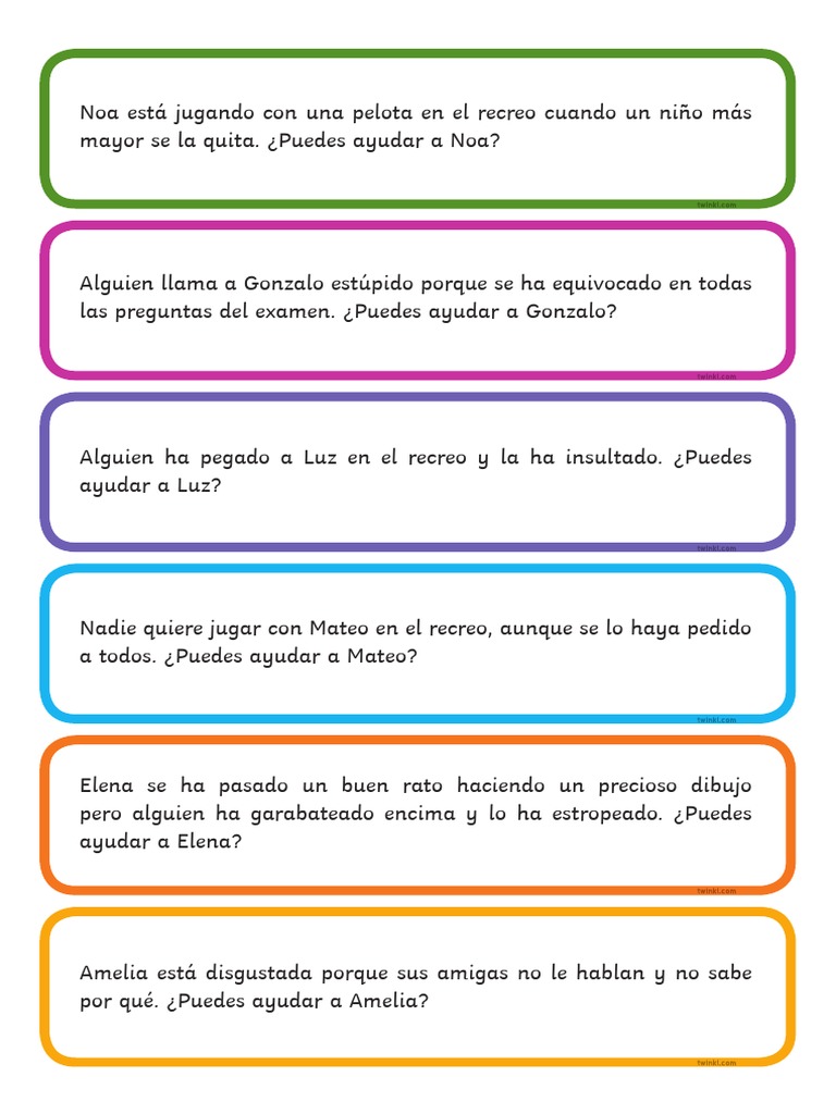 Tarjetas Sobre El Acoso Escolar PDF | PDF