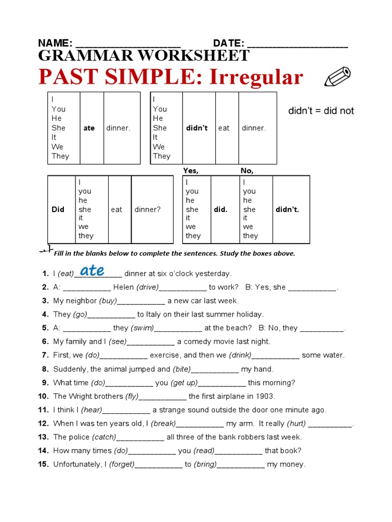 PAST SIMPLE: Irregular: Grammar Worksheet | PDF