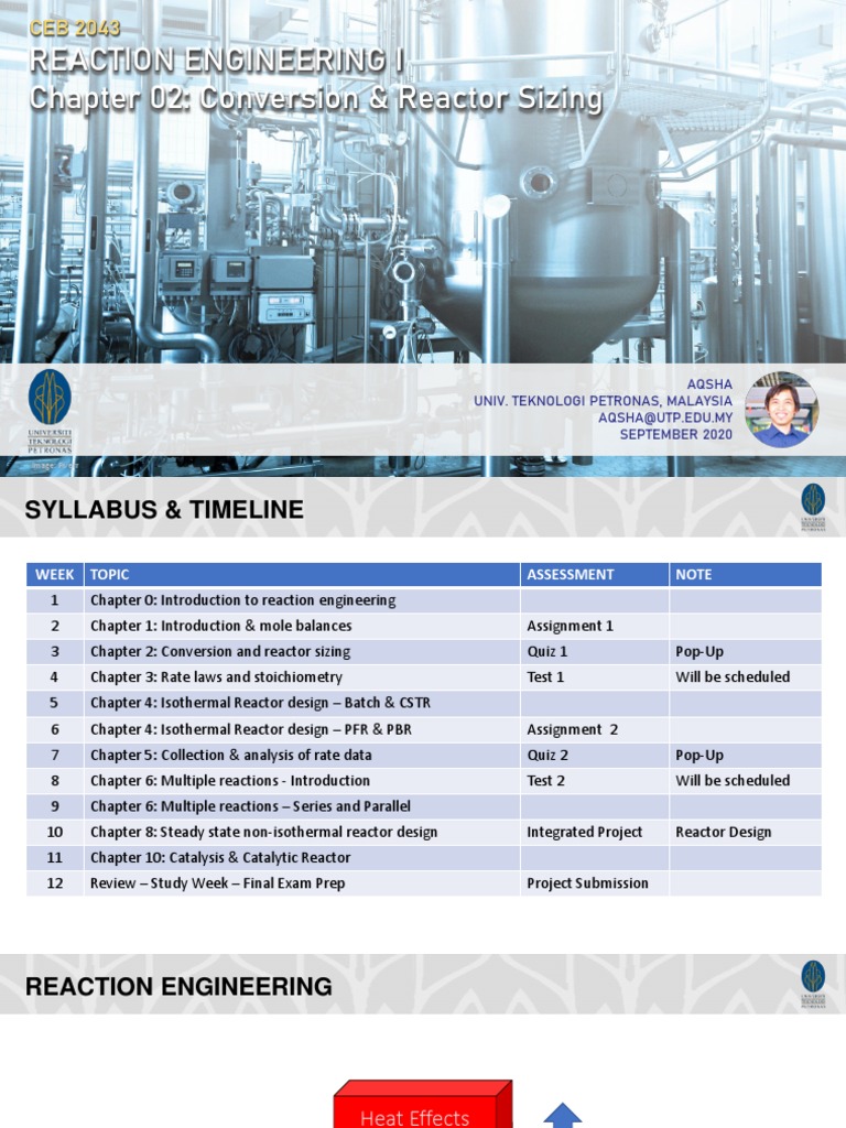 CEB2043 - Reaction Engineering I - Ch02 Conversion Reactor Sizing PDF ...