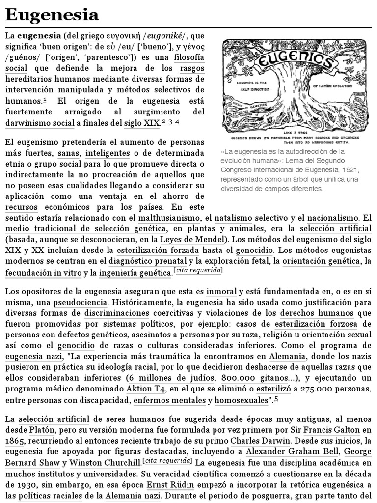 Eugenesia - Wikipedia, La Enciclopedia Libre | PDF | Eugenesia | Genética