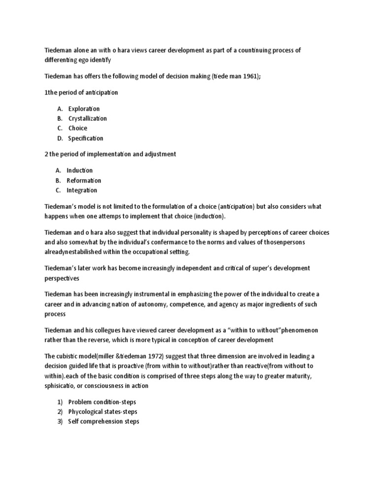 Tiedeman's Career Decision Model Explained | PDF | Awareness | Self
