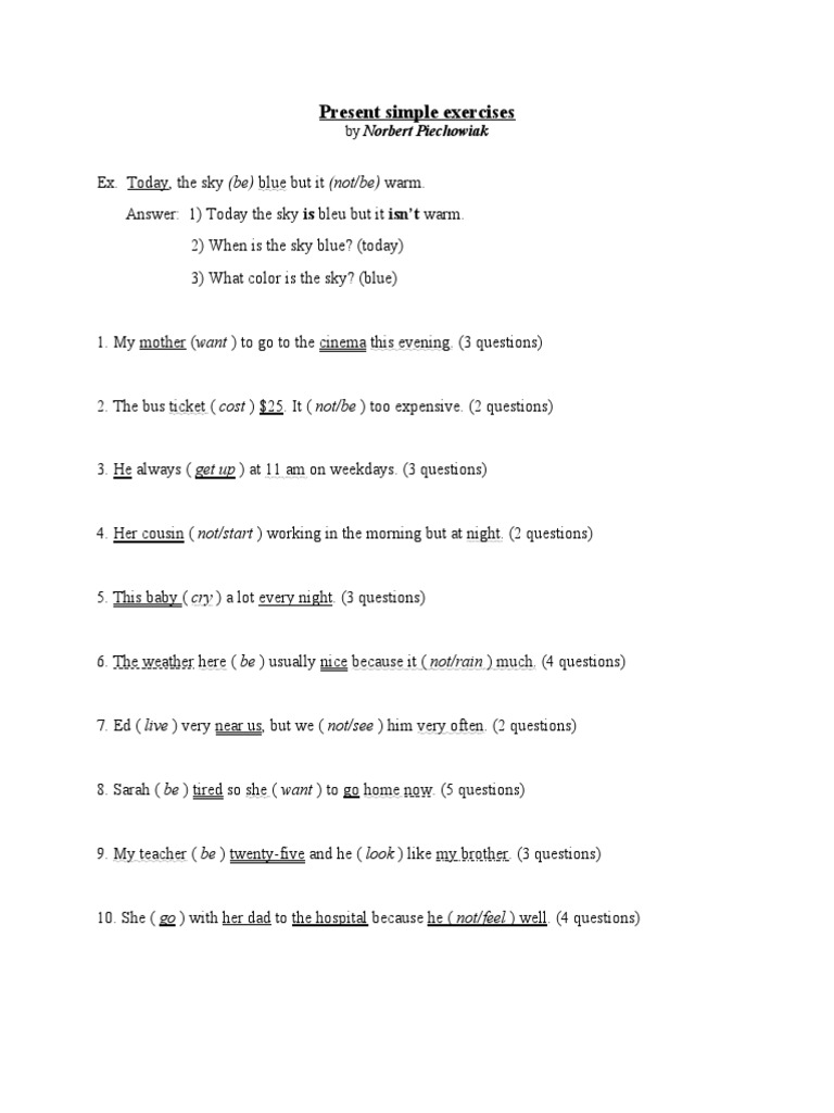 Present Simple Tense Exercises | PDF