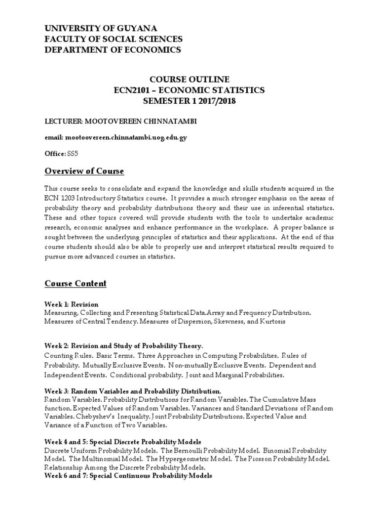 ECN 2101 2017-2018 Course Outline 2 | PDF | Probability Distribution ...
