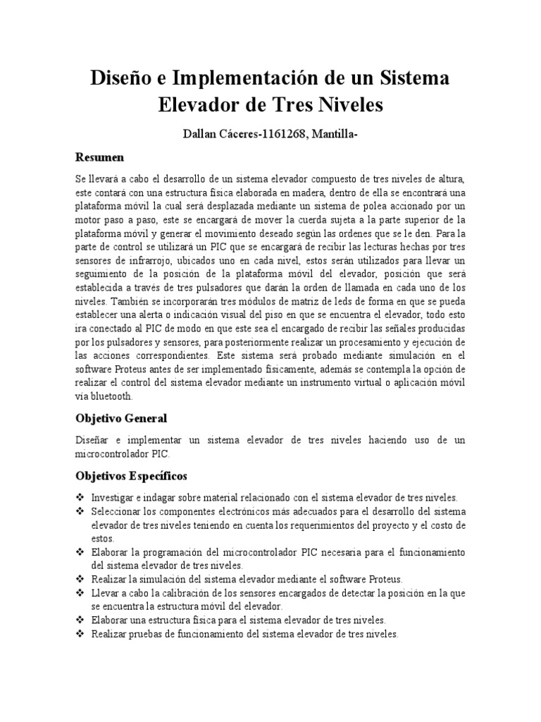 Proyecto Elevador | PDF | Ascensor | Sistema