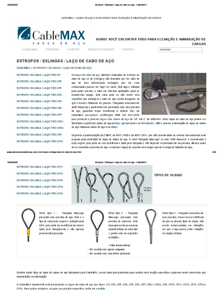 Estropos - Eslingas - Laço de Cabo de Aço - CableMAX | PDF | Aço | Corrosão