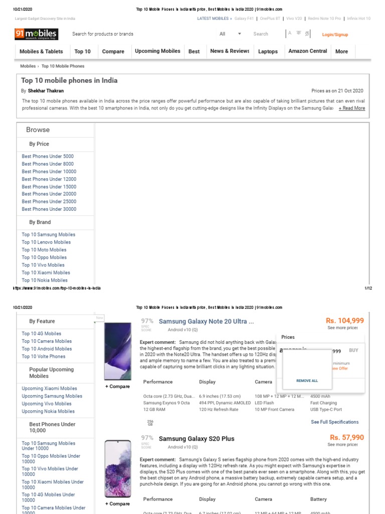 Top 10 Mobile Phones in India With Price, Best Mobiles in India 2020 ...