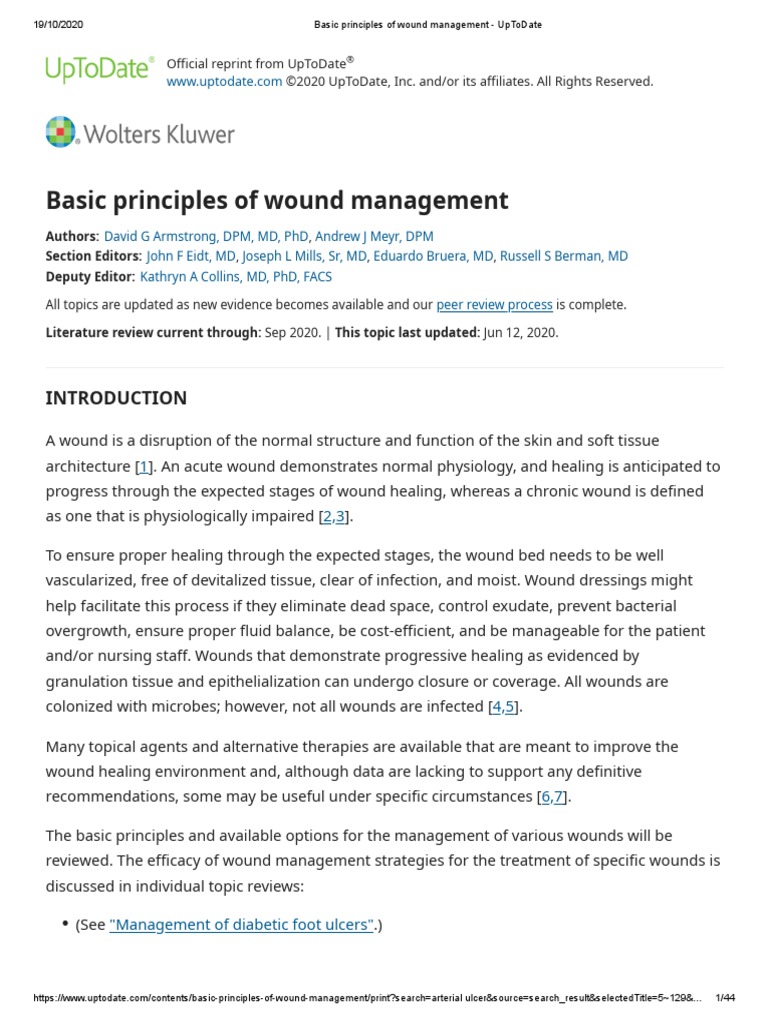 Basic Principles of Wound Management - UpToDate | PDF | Wound | Wound ...
