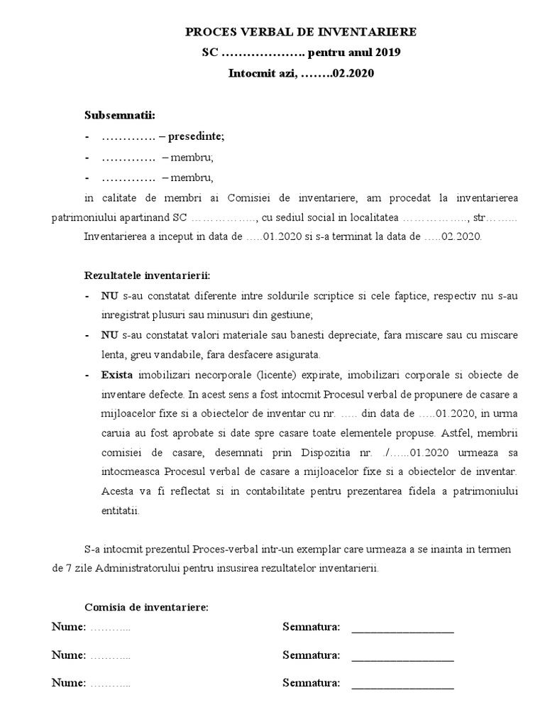 Proces Verbal Inventariere Final | PDF