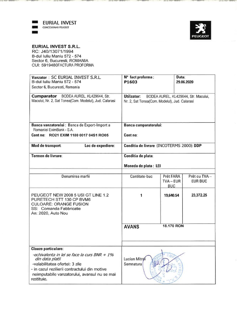 Factura Prof Avans Comanda PDF | PDF