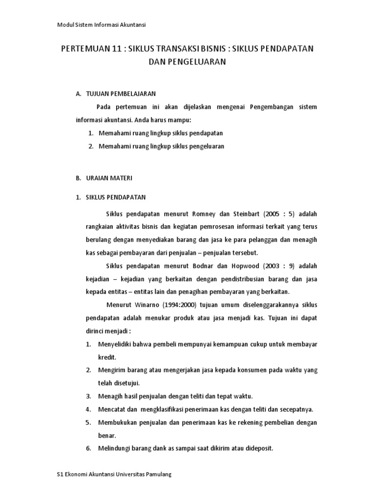 Pertemuan 11 - SIKLUS TRANSAKSI BISNIS SIKLUS PENDAPATAN | PDF