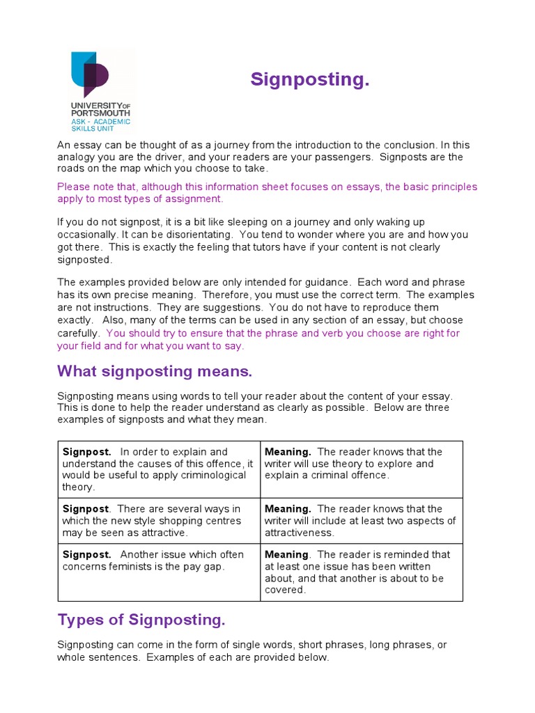 What Signposting Means | PDF | Essays | Phrase