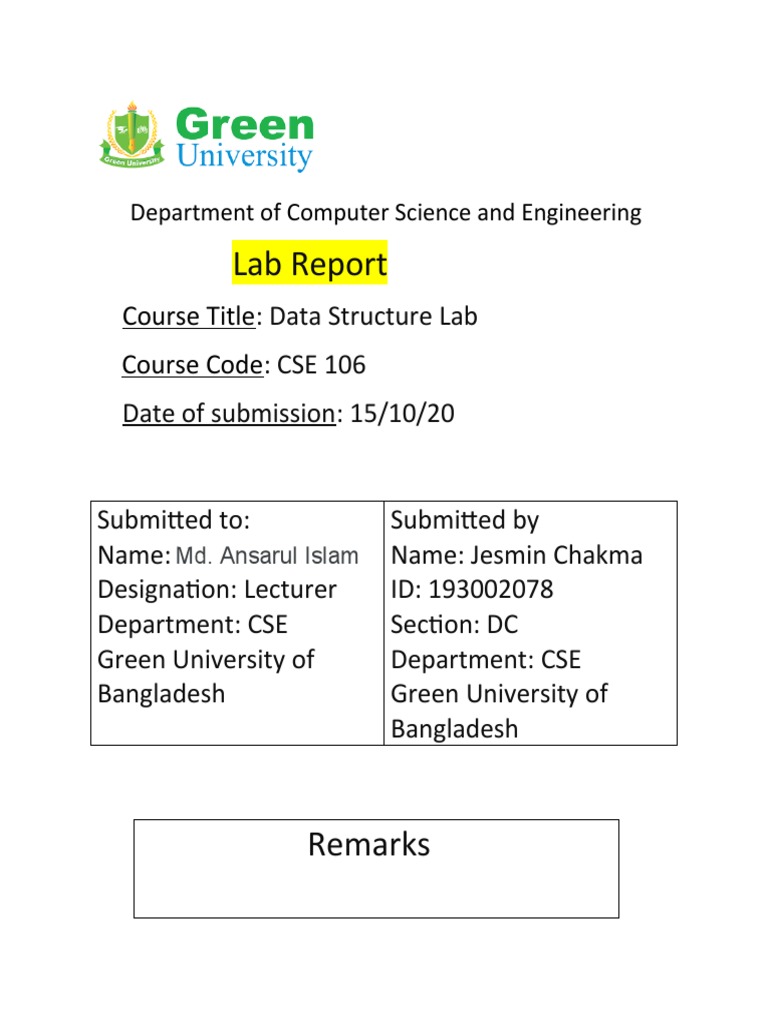 Lab Report: Course Title Course Code | PDF