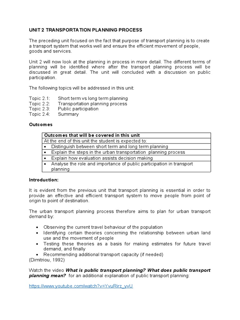 Urban Transportation Planning Process | PDF | Transport | Planning