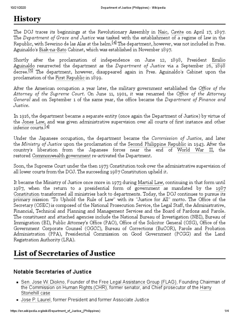 History of Department of Justice | PDF | Government Institutions ...