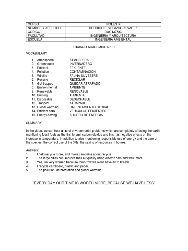 Vocabulary on Environmental Issues | PDF