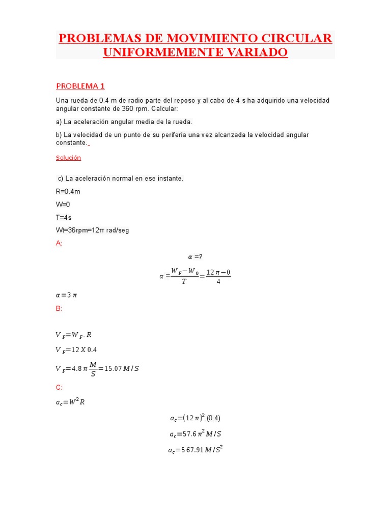 Problemas de Movimiento Circular Uniformemente Variado | PDF | Tasas temporales | Mecanica clasica