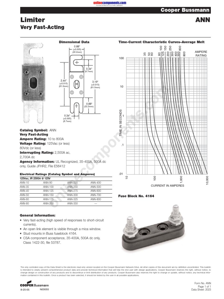 ANN 400 Cooper Datasheet 13045334 | PDF | Fuse (Electrical ...