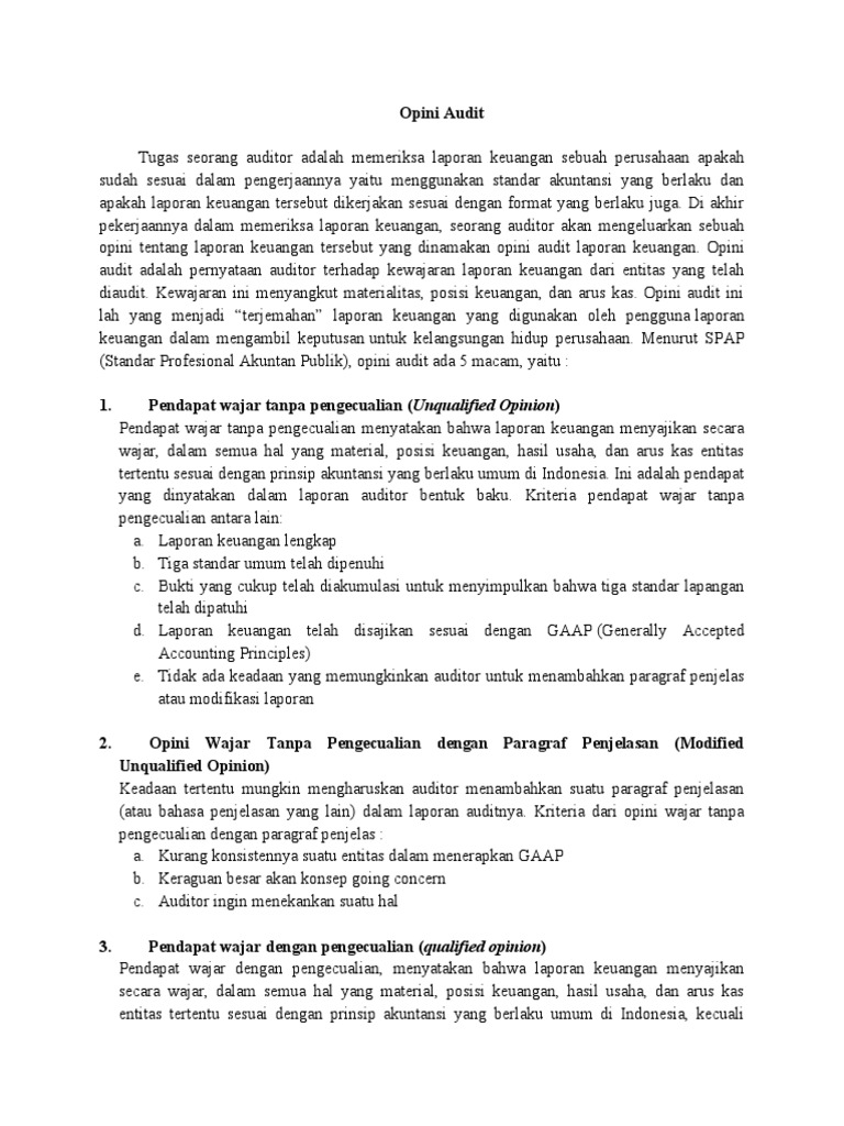 Opini Audit Wajar Tanpa Pengecualian | PDF