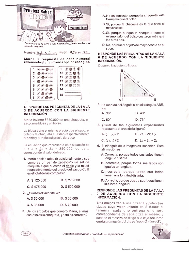 Matemáticas Evaluacion | PDF