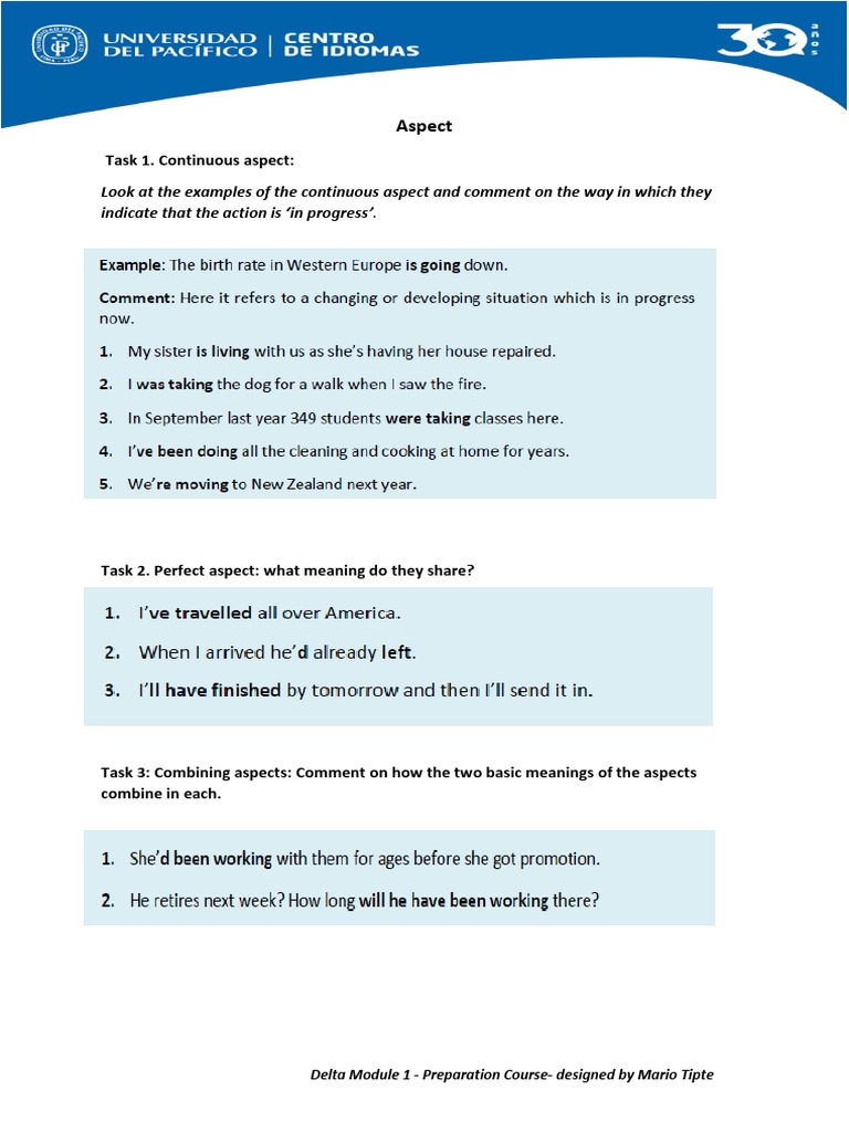 Task 1. Continuous Aspect | PDF