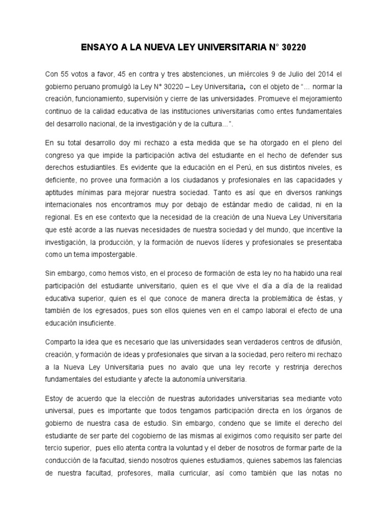 Crítica a la Ley Universitaria 30220 | PDF | Universidad | Perú