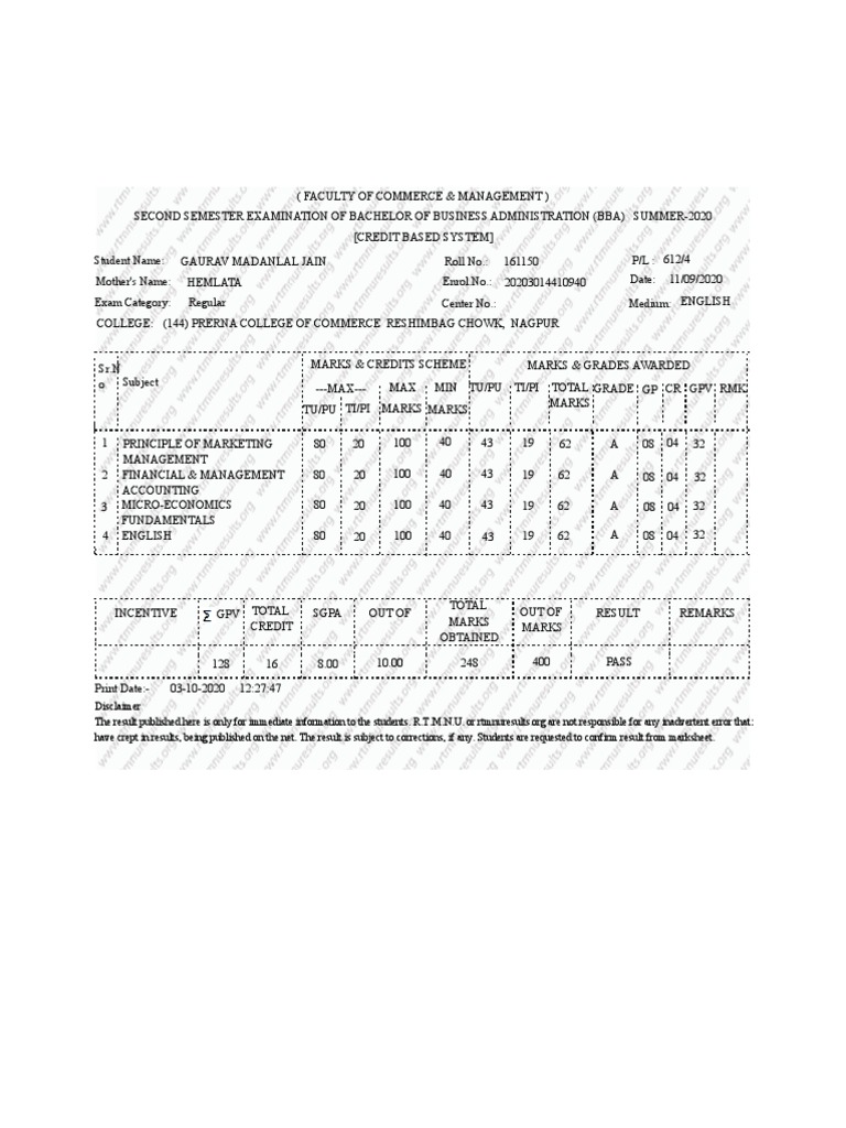 Marksheet | PDF | Educational Stages | Educational Assessment And ...