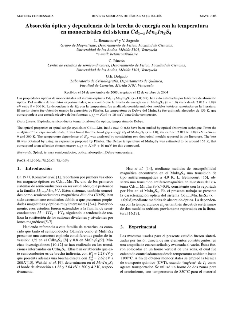 Absorción óptica en Cd1−xMnxIn2S4 | PDF | Física de la Materia ...