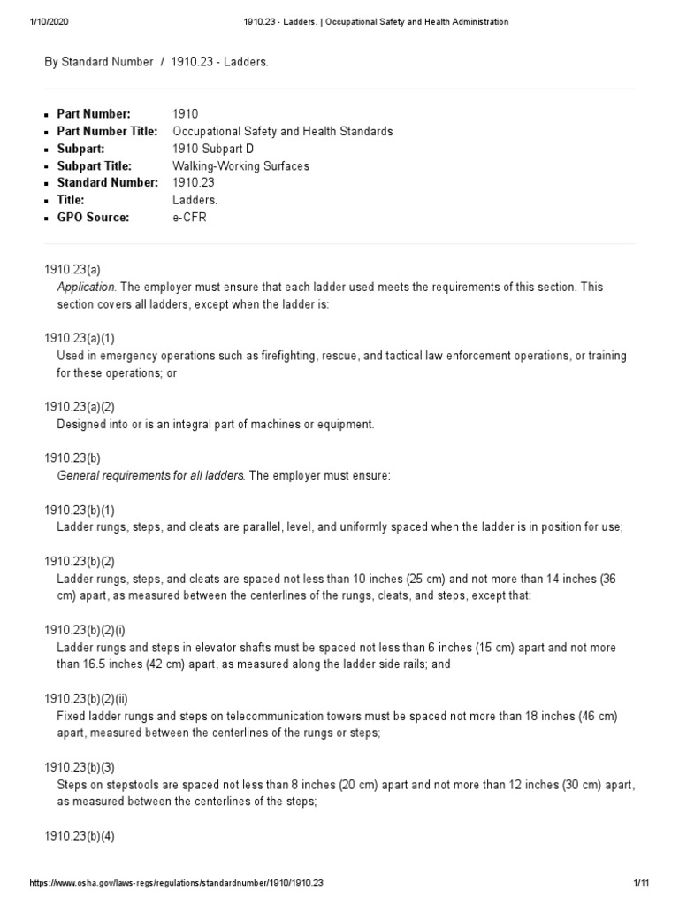 1910.23-OSHA Ladders Standards | PDF | Ladder | Nature