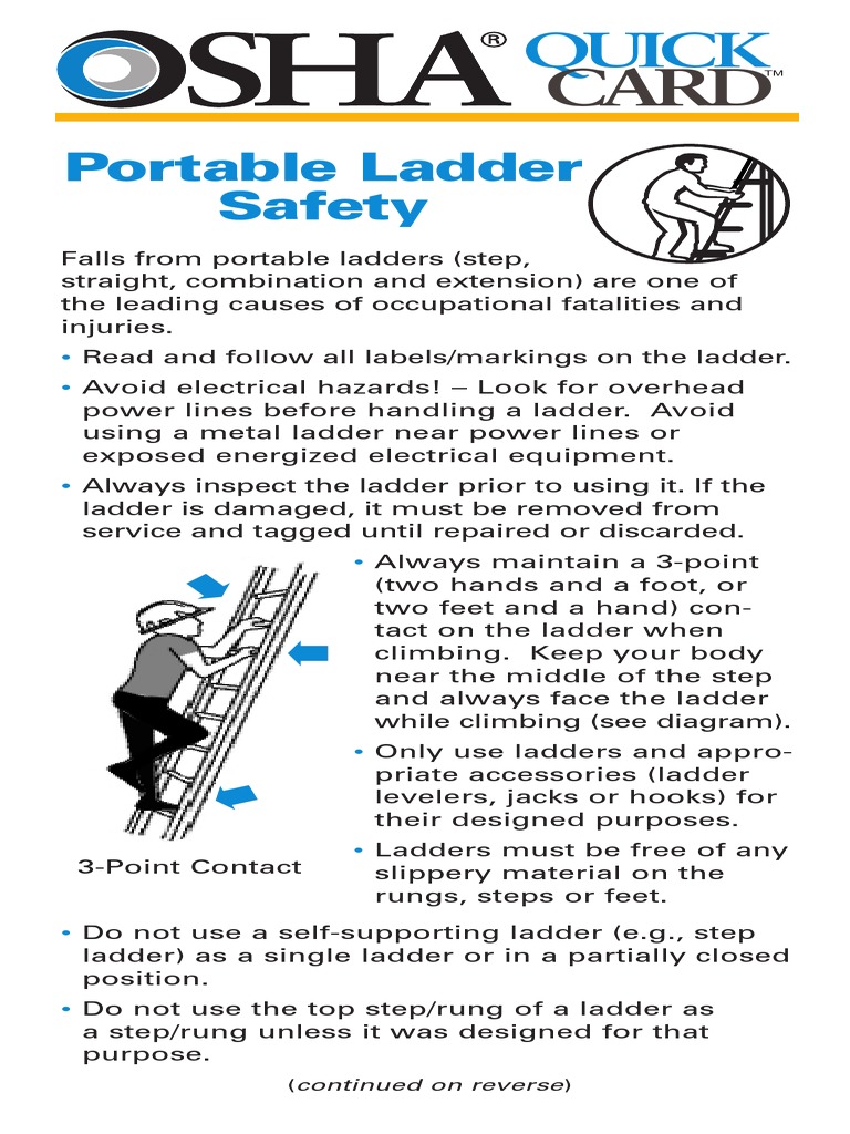 OSHA Quick Card - Portable Ladder Safety | PDF | Ladder | Safety