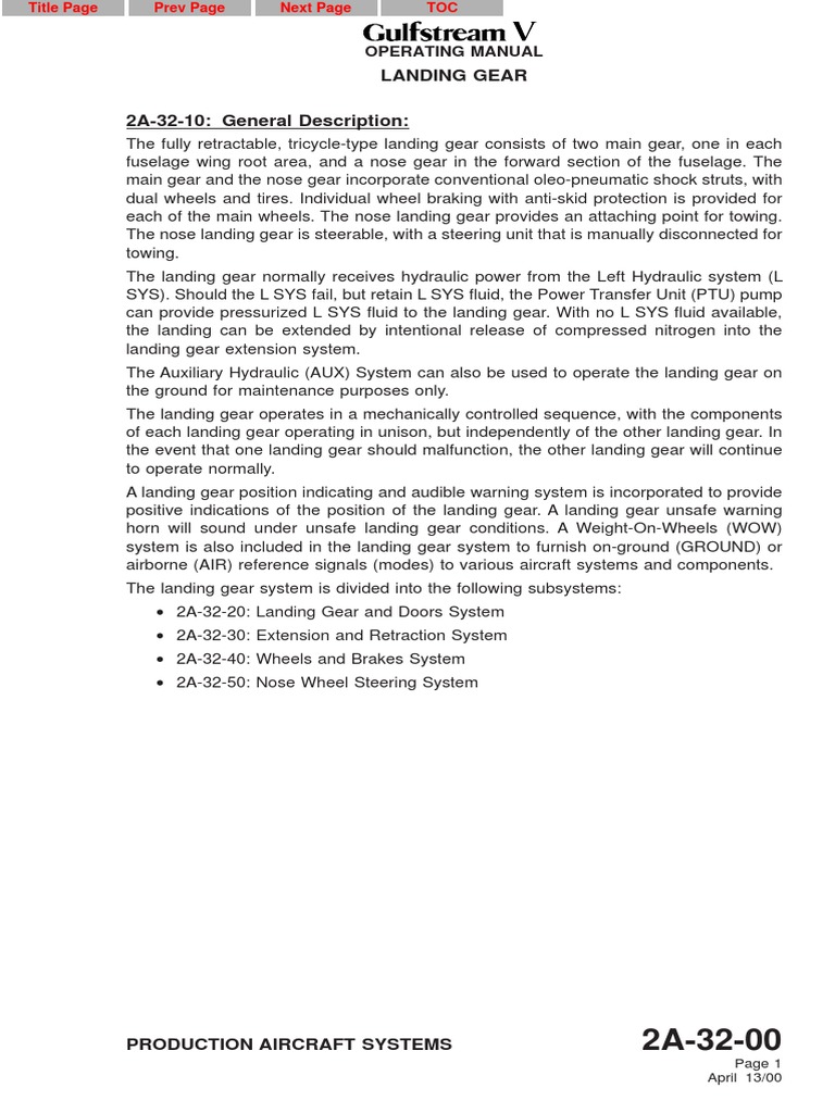 Gulfstream GV Landing Gear Systems Guide | PDF | Landing Gear | Actuator