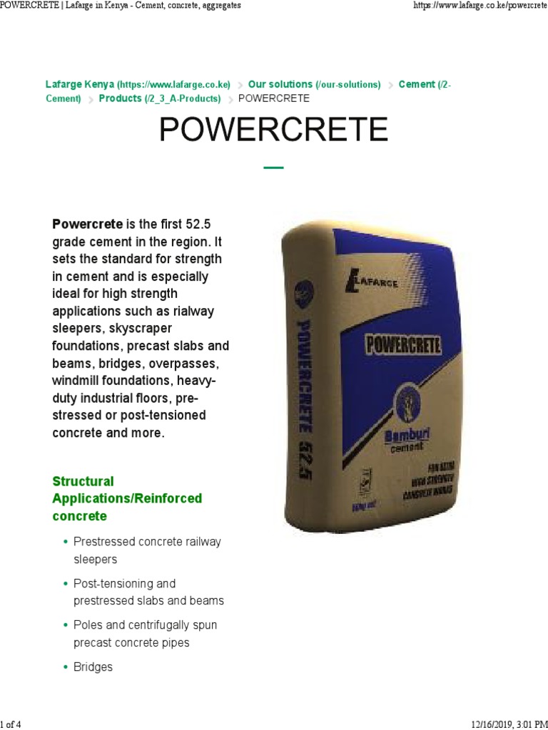 Bamburi POWERCRETE Cement Specs | Download Free PDF | Prestressed ...
