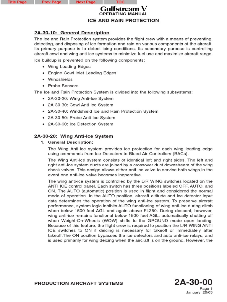 Gulfstream GV-Ice and Rain Protection Systems Guide | PDF | Switch ...