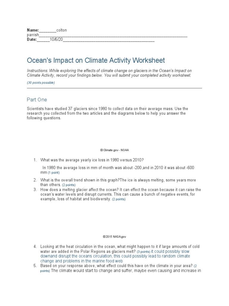 Ocean's Impact On Climate Activity Worksheet: Part One | PDF | Global ...