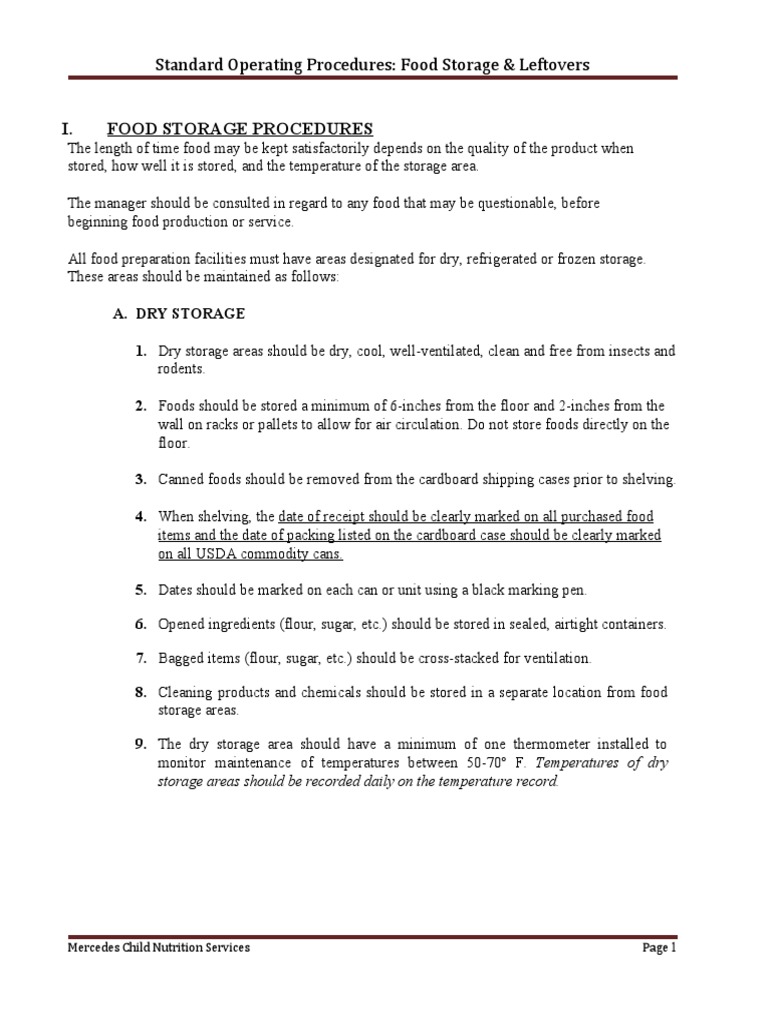 Food Storage SOP for Leftovers | PDF | Food Storage | Refrigerator