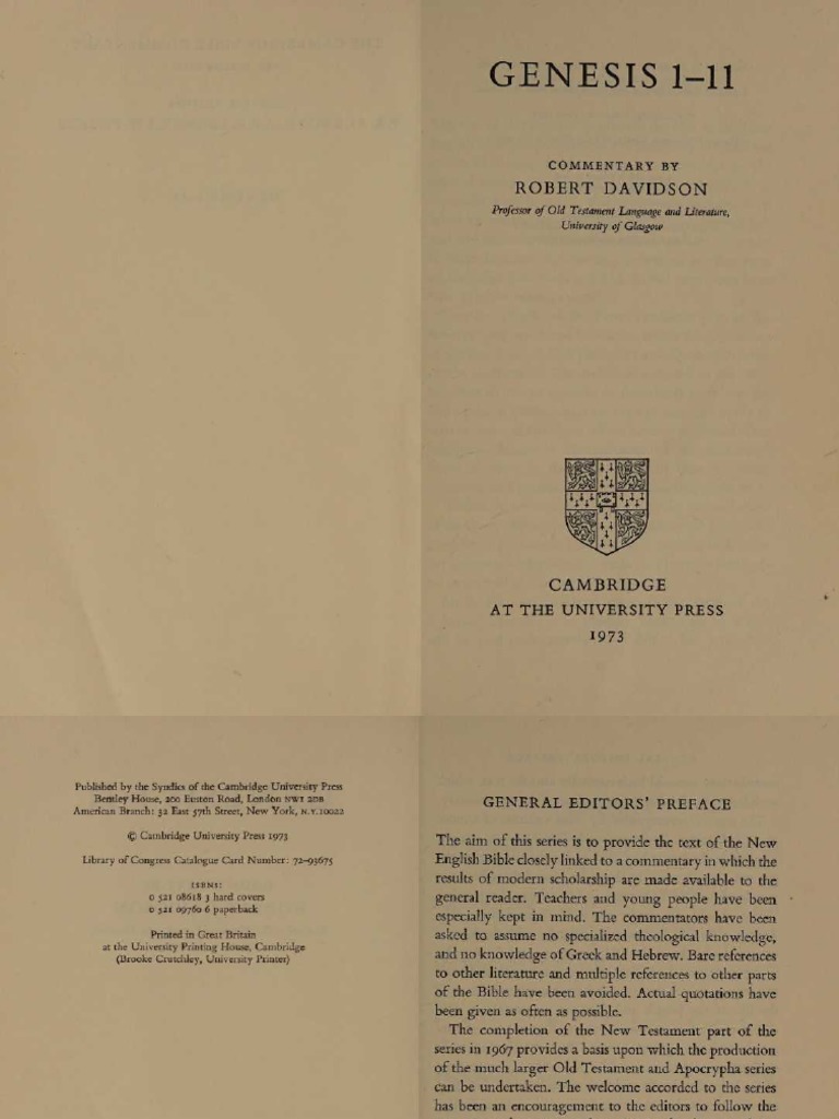 Genesis 1-11 - Commentary by R. Davidson | PDF
