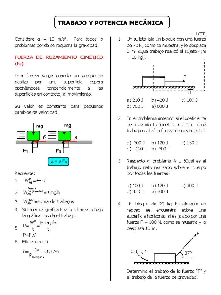 Práctica de Trabajo y Potencia Para Alumnos | PDF | Fricción | Cantidad