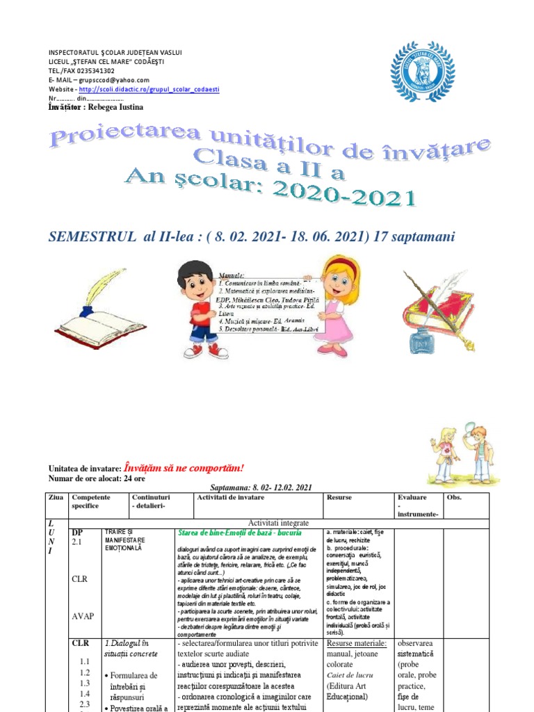 Proiectarea Pe Unitati de Invatare Sem II Clasa A Iia PDF | PDF