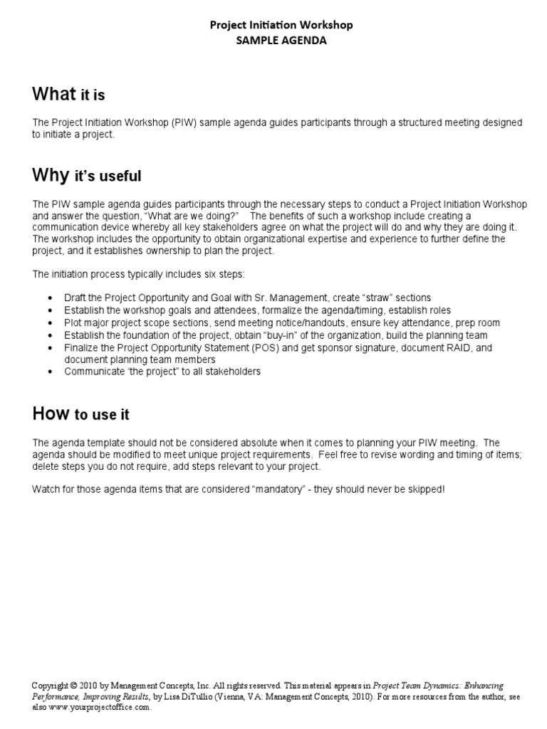 It Is: Project Initiation Workshop Sample Agenda | Download Free PDF ...