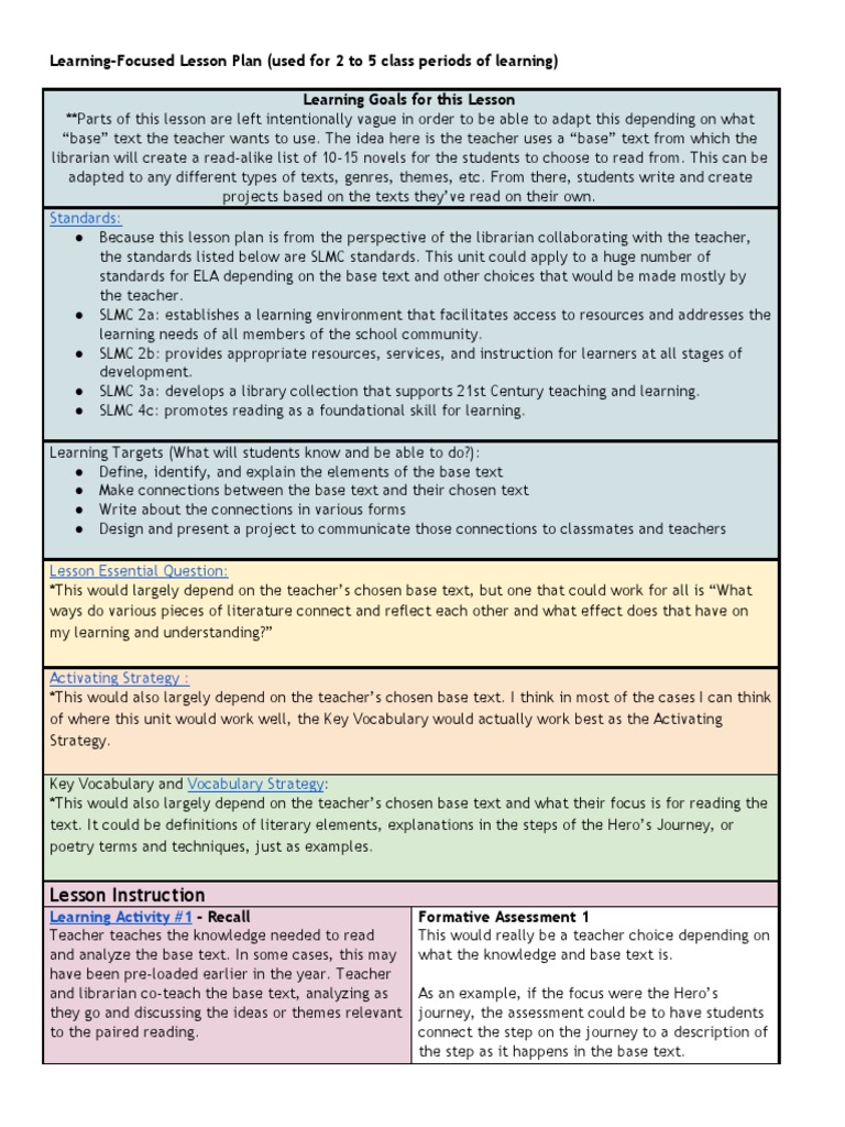 Theme Focused SSR - Literacy Focused Schools PD | PDF | Lesson Plan ...