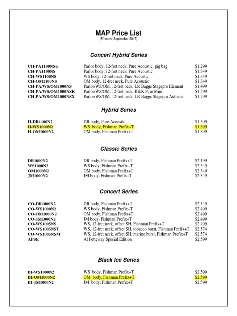 MAP Price List - September 2017 | PDF
