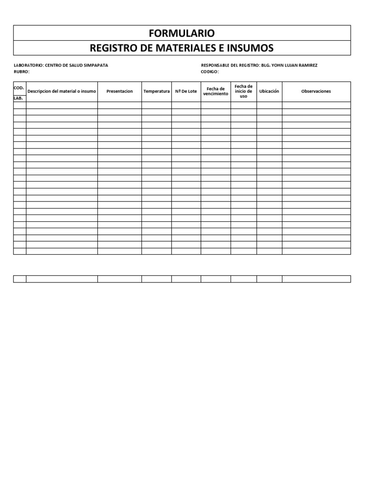 Registro de Insumos | PDF