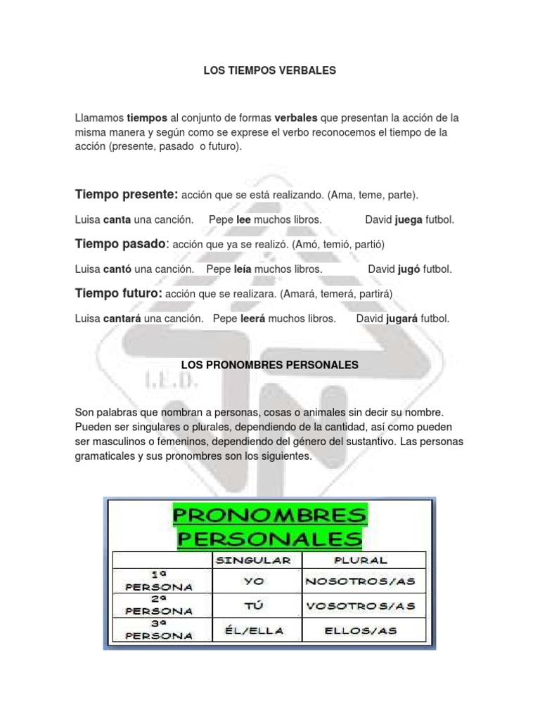 Tiempos Verbales y | PDF | Verbo | Género gramatical
