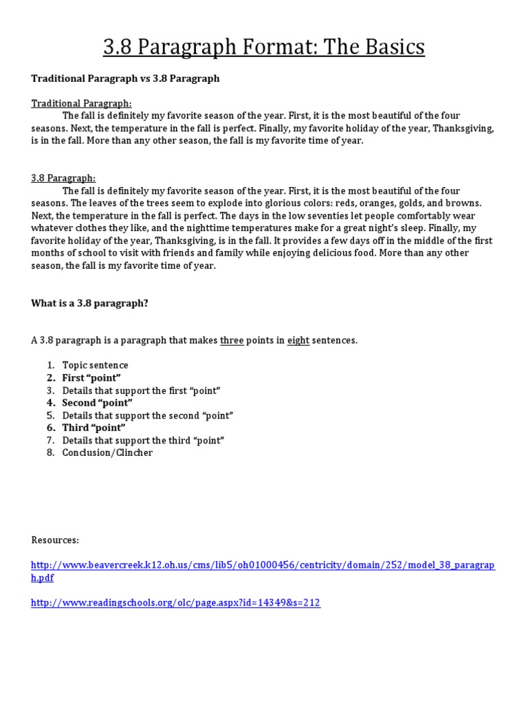 3.8 Paragraph Format: The Basics: Traditional Paragraph Vs 3.8 ...