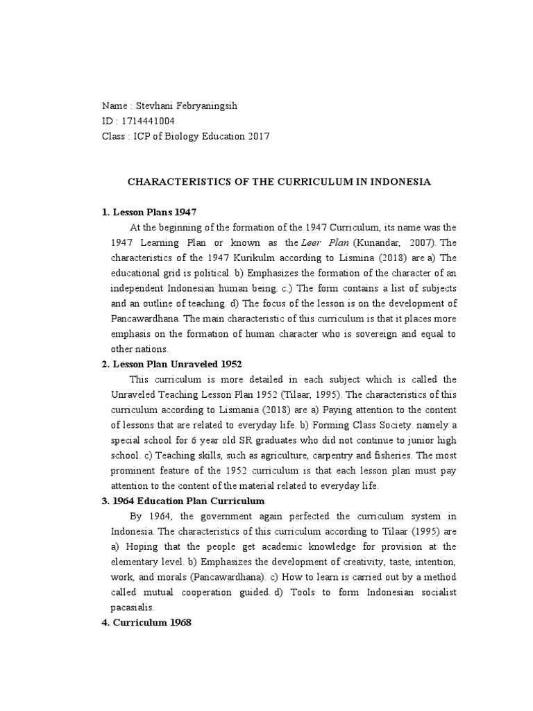 Characteristic of Curriculum in Indonesia | PDF | Competence (Human Resources) | Curriculum