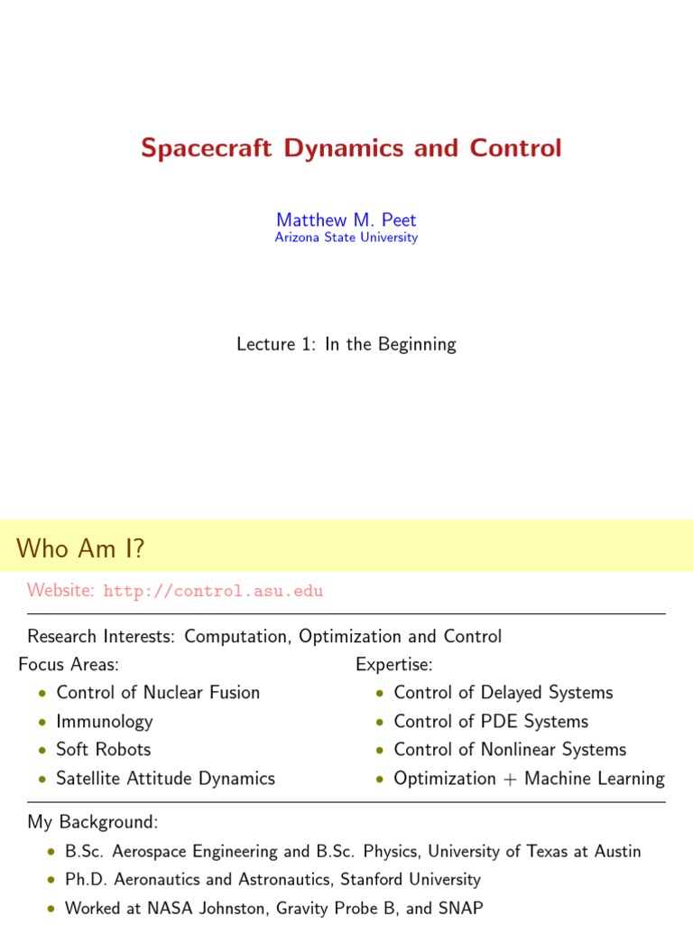 462lecture01 Spacecraft Dynamics | PDF | Orbit | Celestial Mechanics