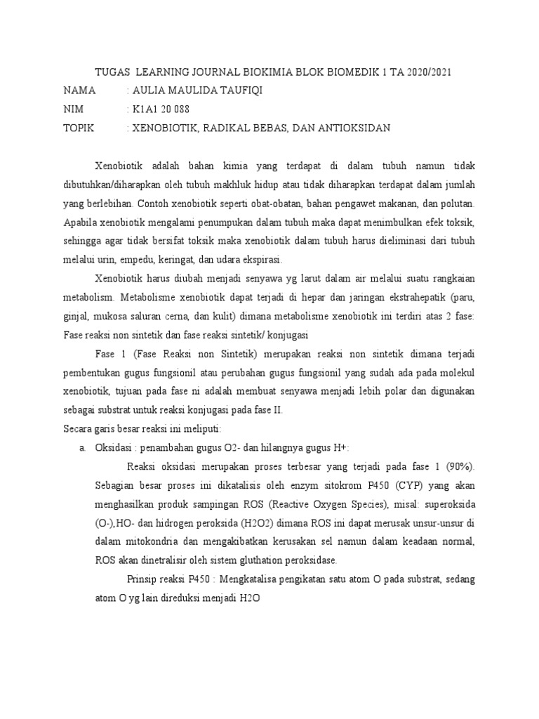 Tugas Learning Jurnal Xenobiotik - Aulia Maulida Taufiqi - K1A120088 ...