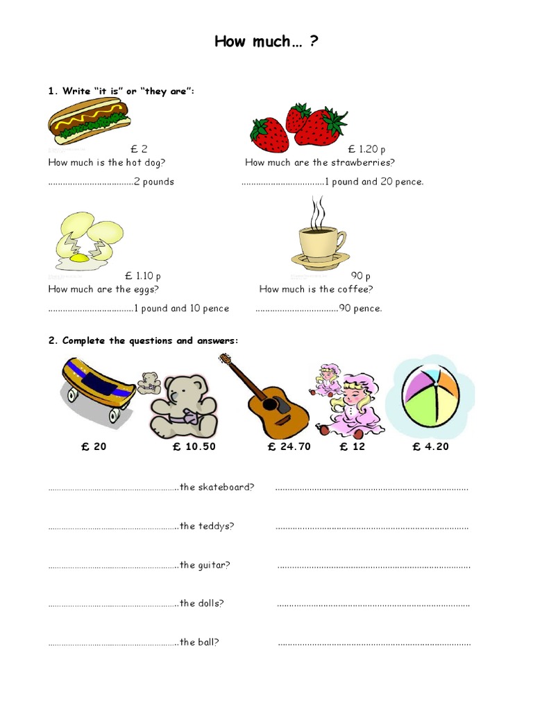 How Much ?: 1. Write "It Is" or "They Are" | PDF