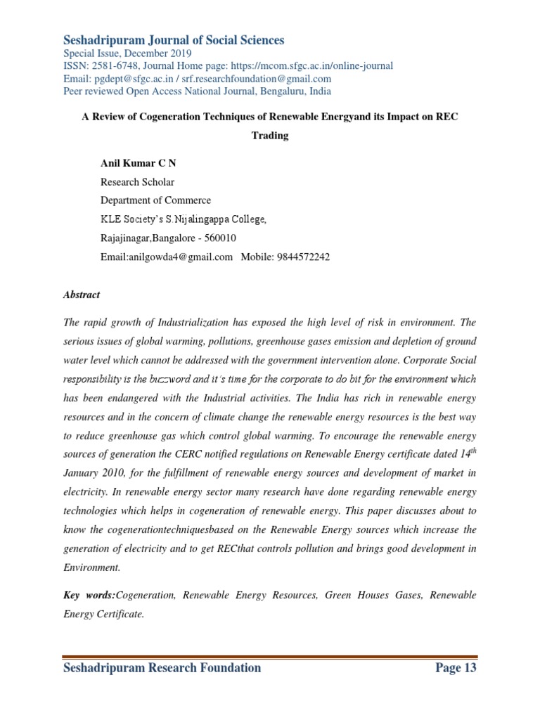 A Review of Cogeneration Techniques of Renewable Energy and Its Impact ...